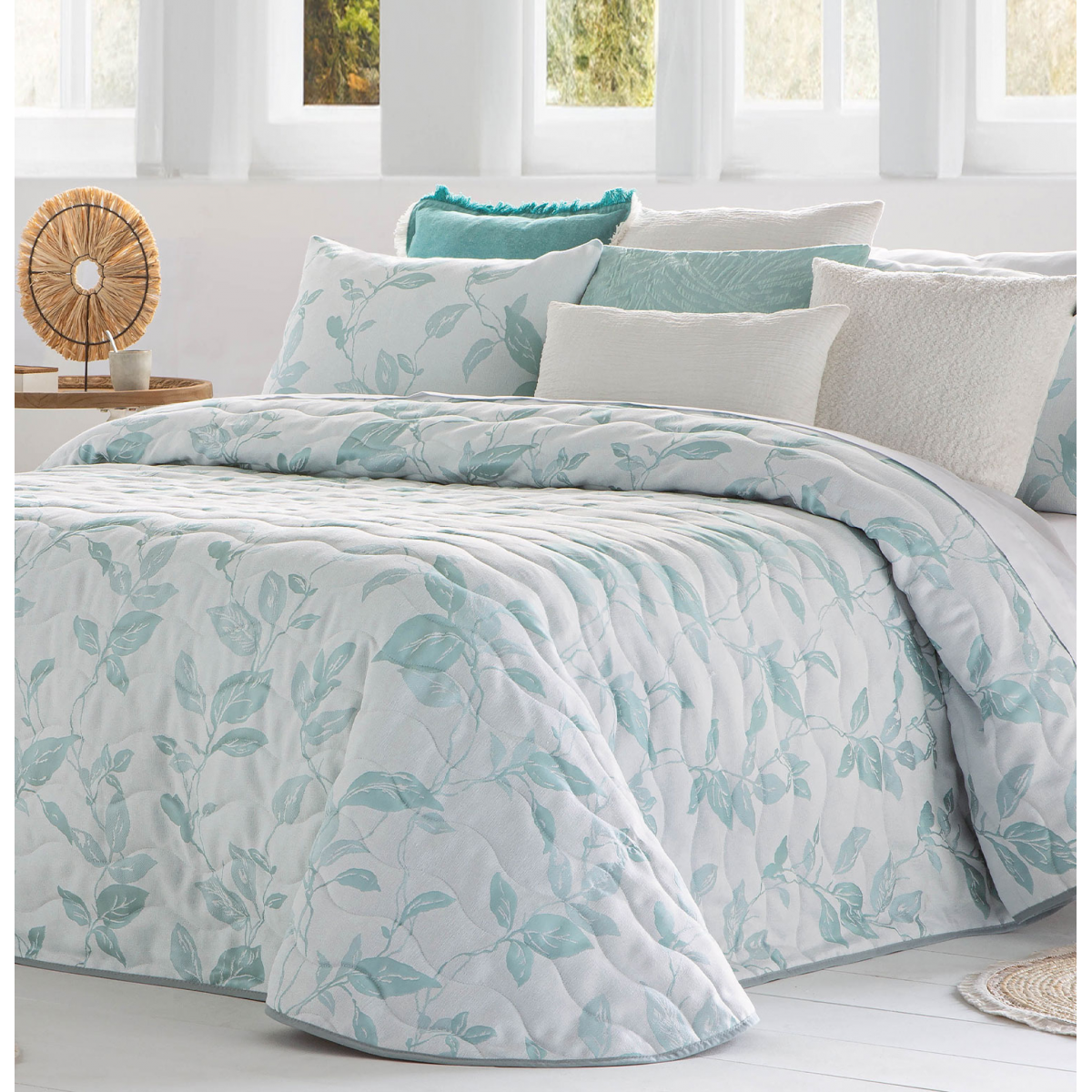 Colcha Cama de Casal Verona Floral Azul Aqua | Superdecor