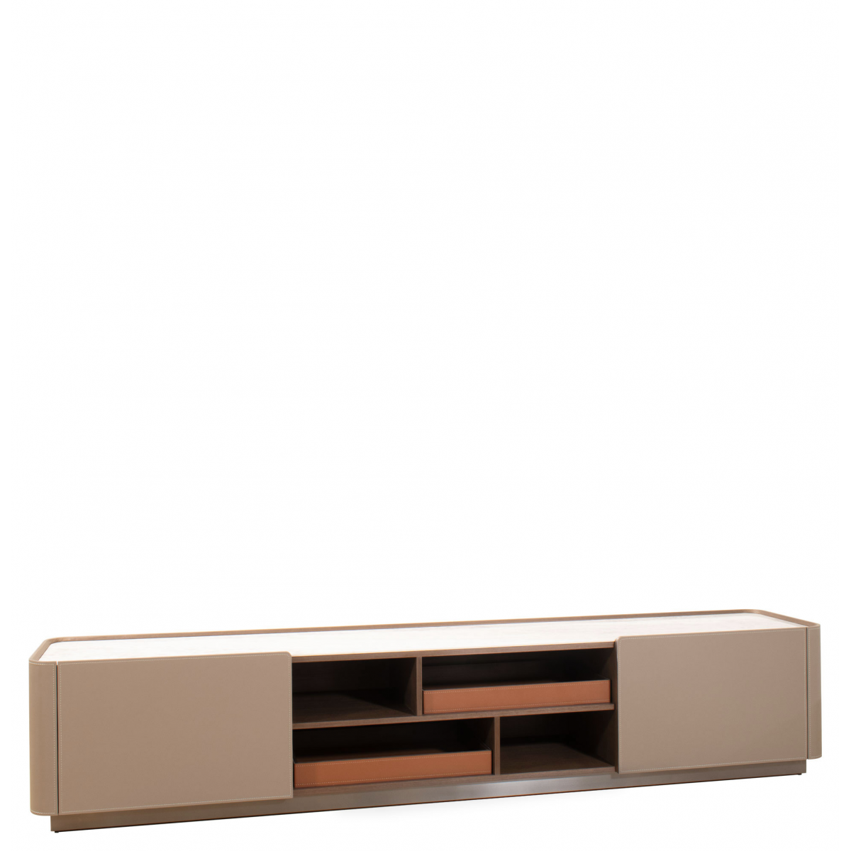 Wooden TV Bench with 2 Doors and Stone Top Navis Beige | Superdecor
