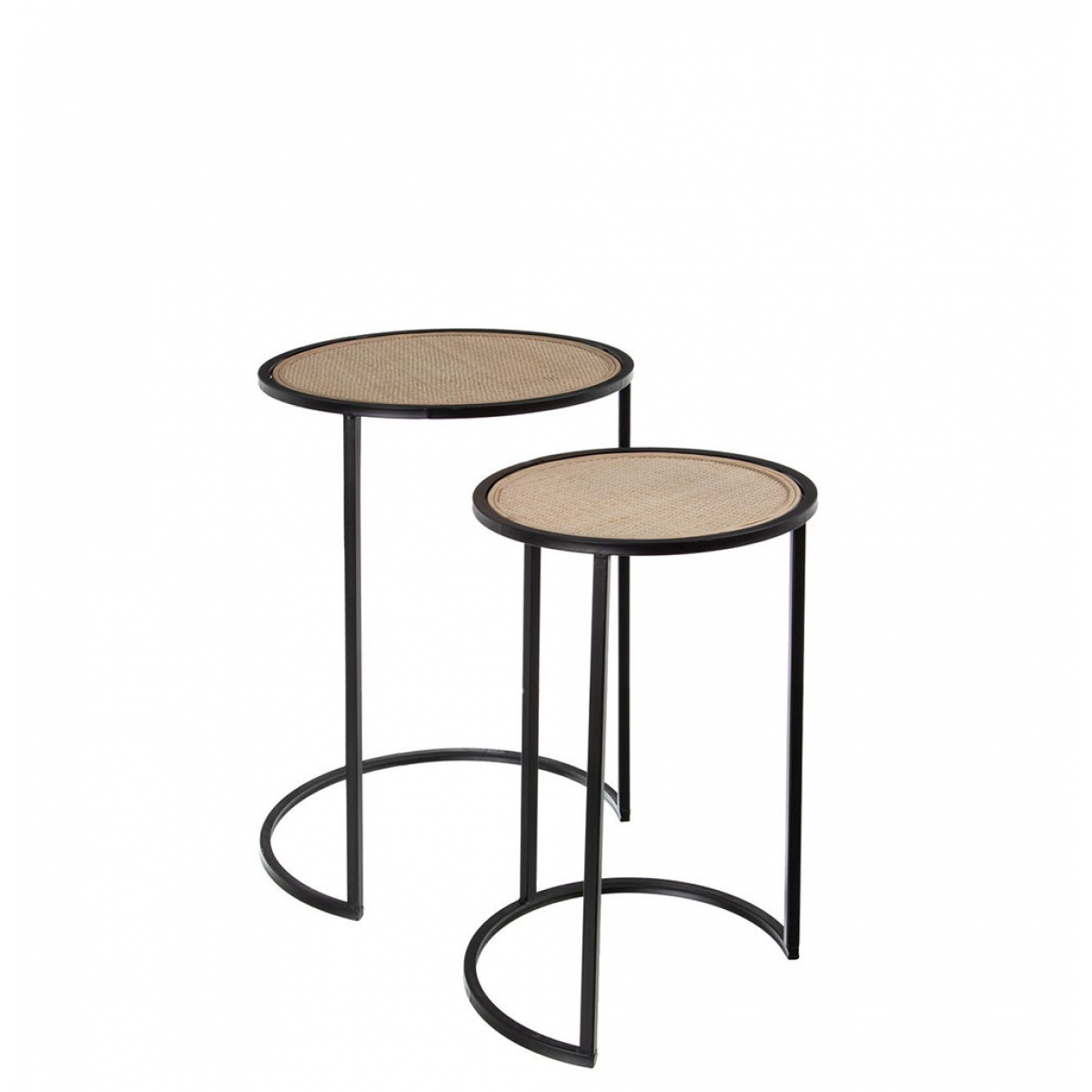 Round Auxiliary Tables Metal and Bamboo Set 027 Black | Superdecor